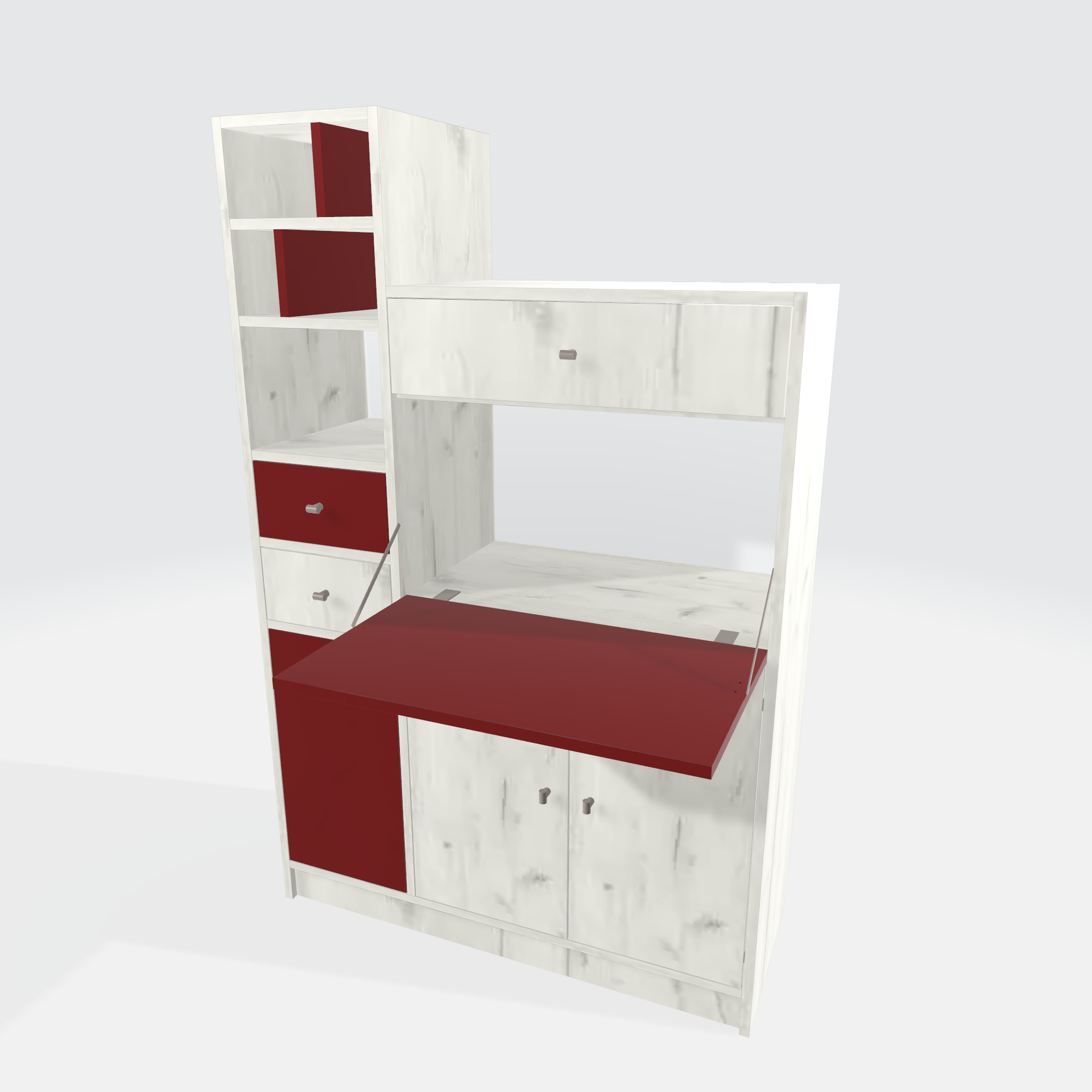 Desk of variable height with secretaire flap